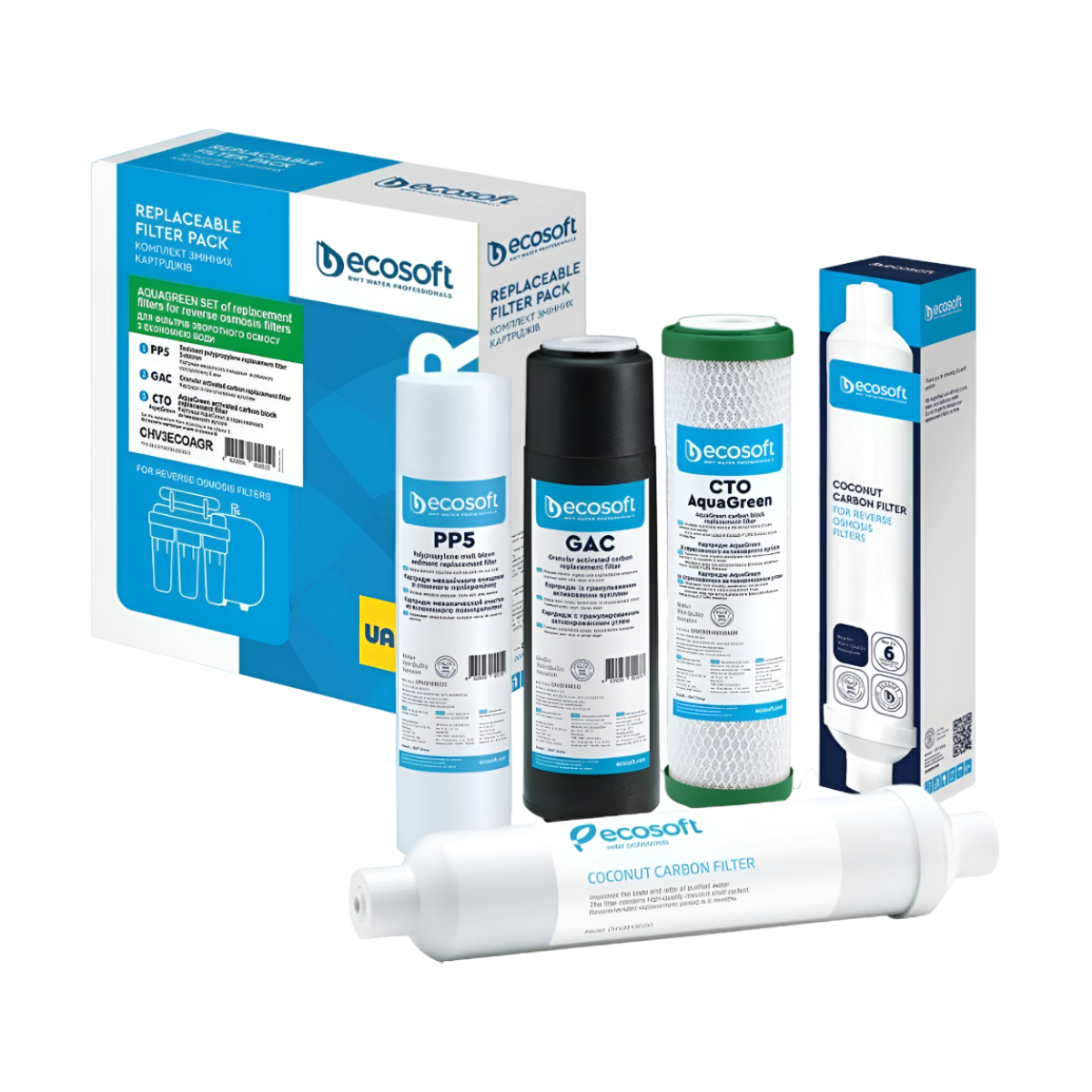 Комплект з 4 картриджів для фільтра зворотного осмосу Ecosoft Absolute без мінералізатора